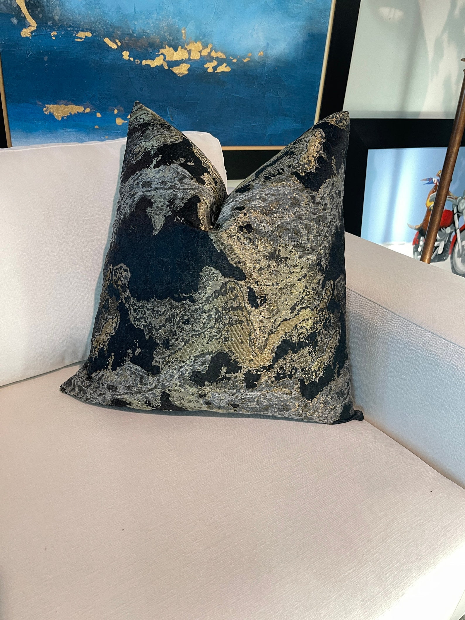 Black & Gold Marble Pillow Cover / Marble Decorative Pillow / Marble ...