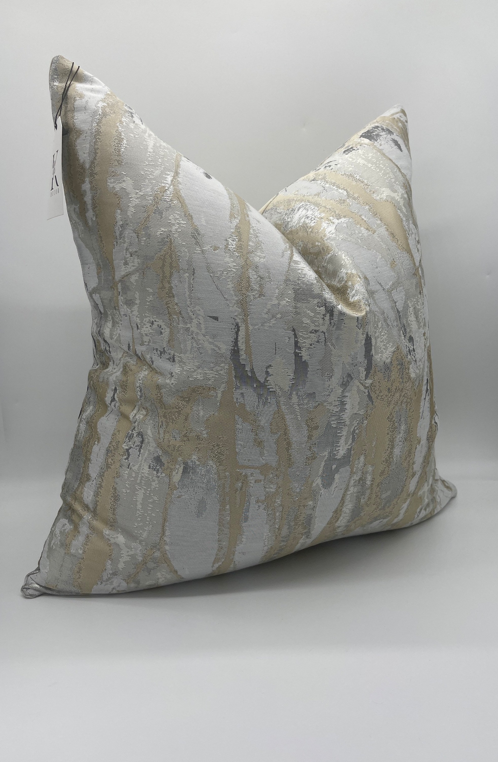 Gray and Tan With Silver Metallic Pillow Cover /beige Abstract Throw ...