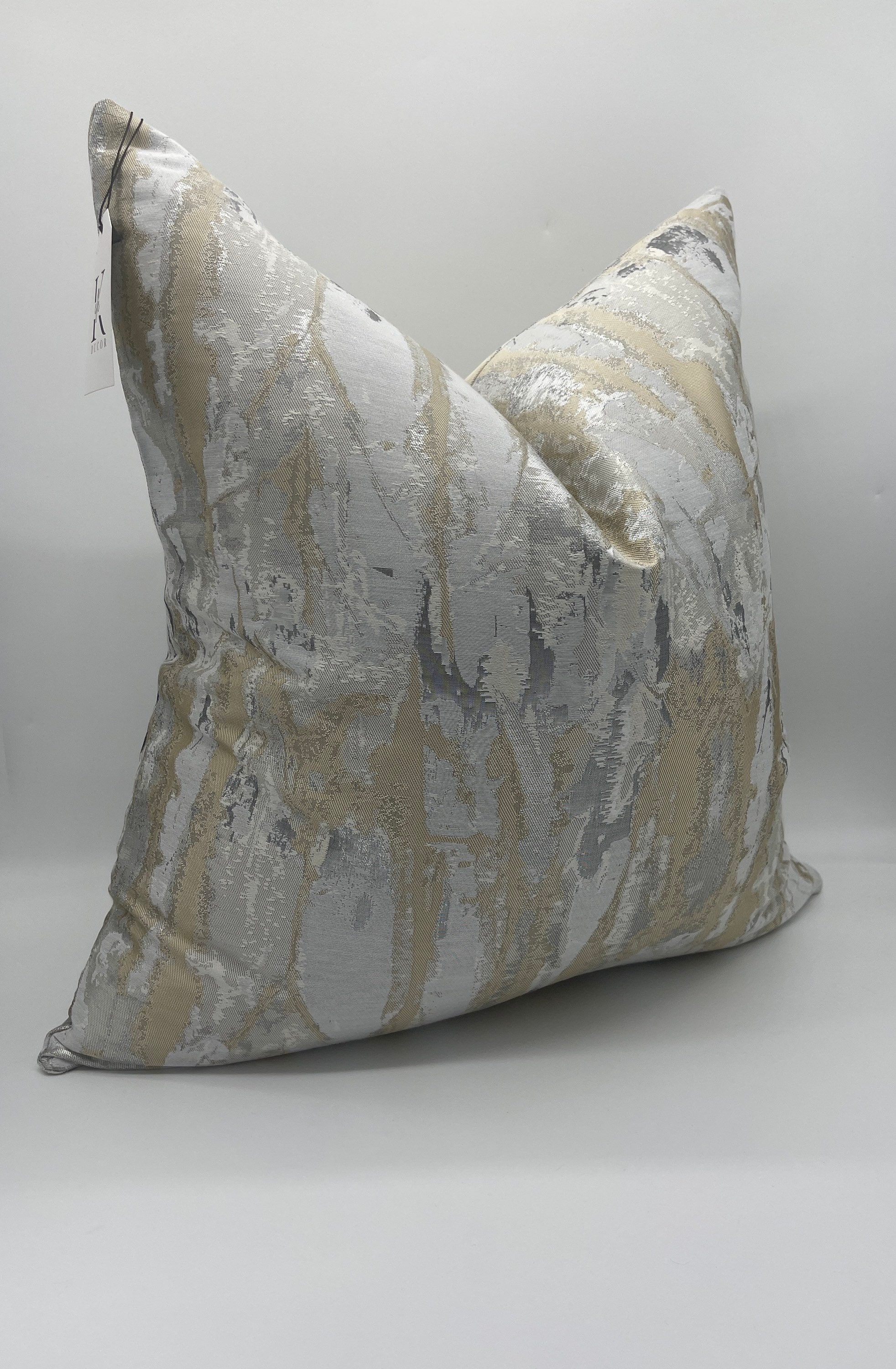 Gray and Tan With Silver Metallic Pillow Cover /beige Abstract Throw ...