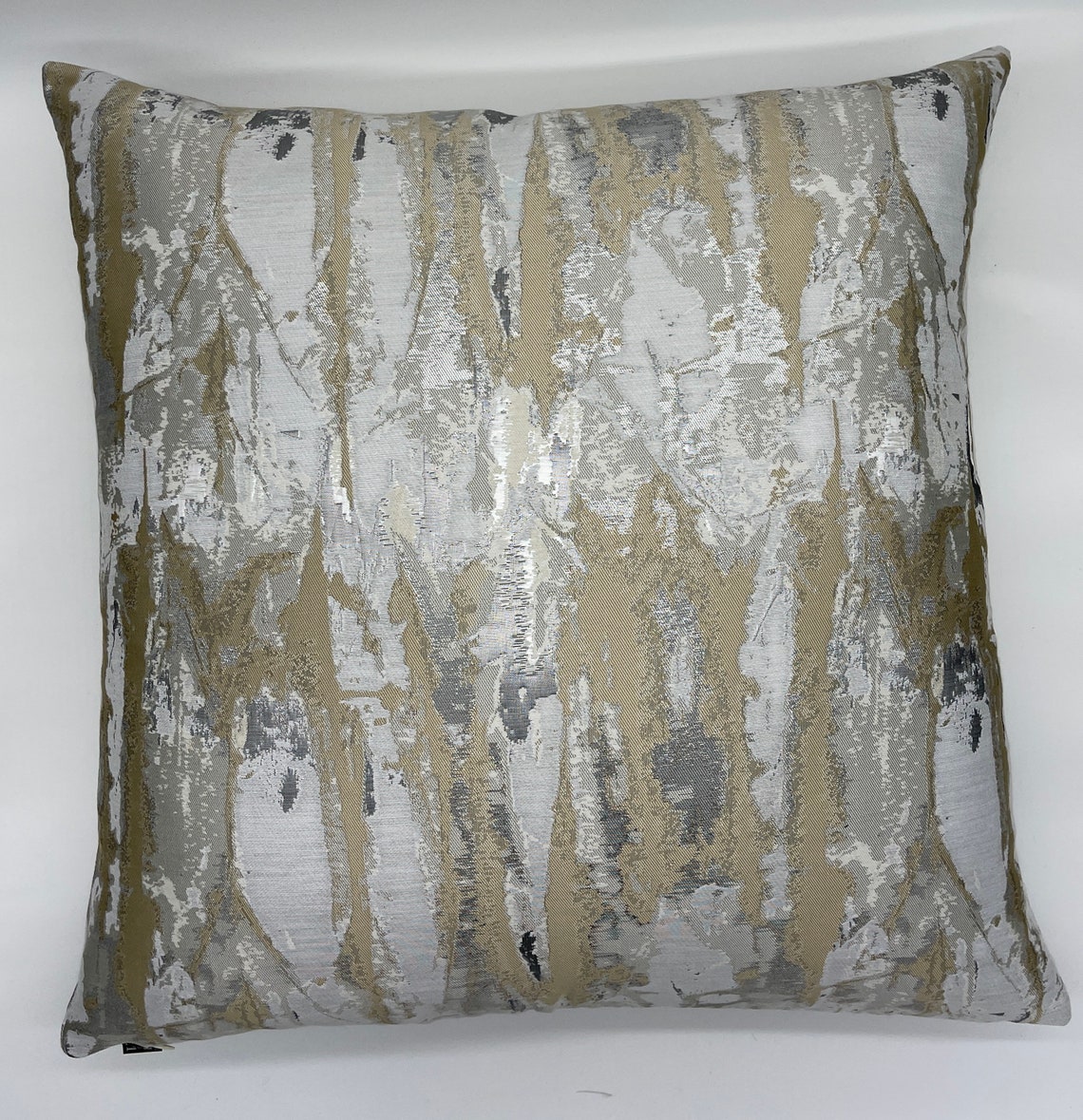 Gray and Tan With Silver Metallic Pillow Cover /beige Abstract Throw ...