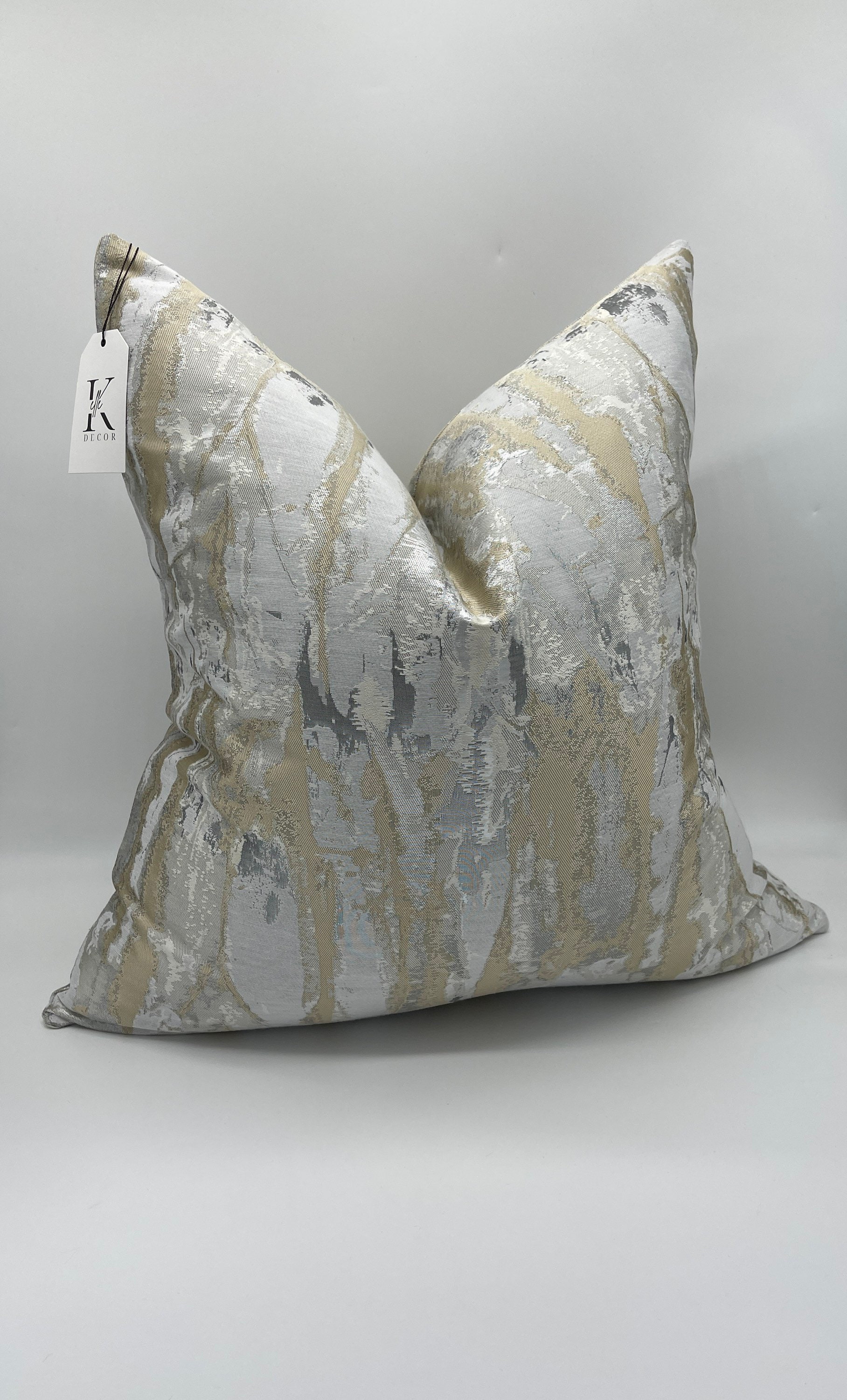 Gray and Tan With Silver Metallic Pillow Cover /beige Abstract Throw ...