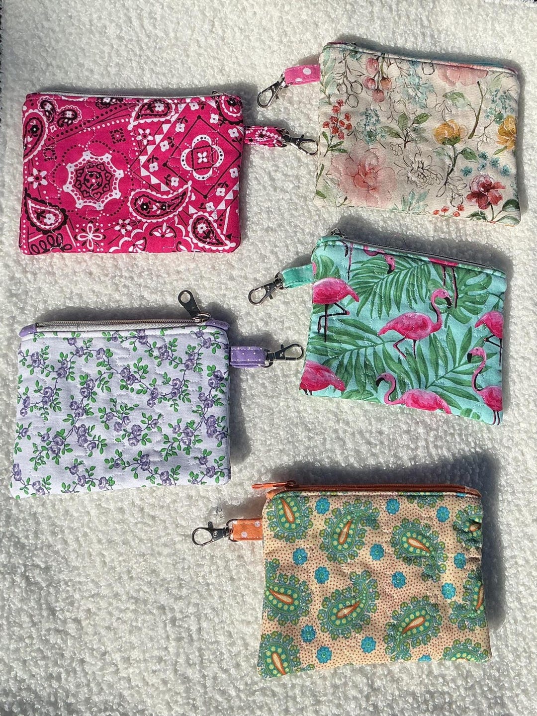 Quilted Cotton Coin Purse, Zippered Mini Wallet, Lobster Clip - Etsy