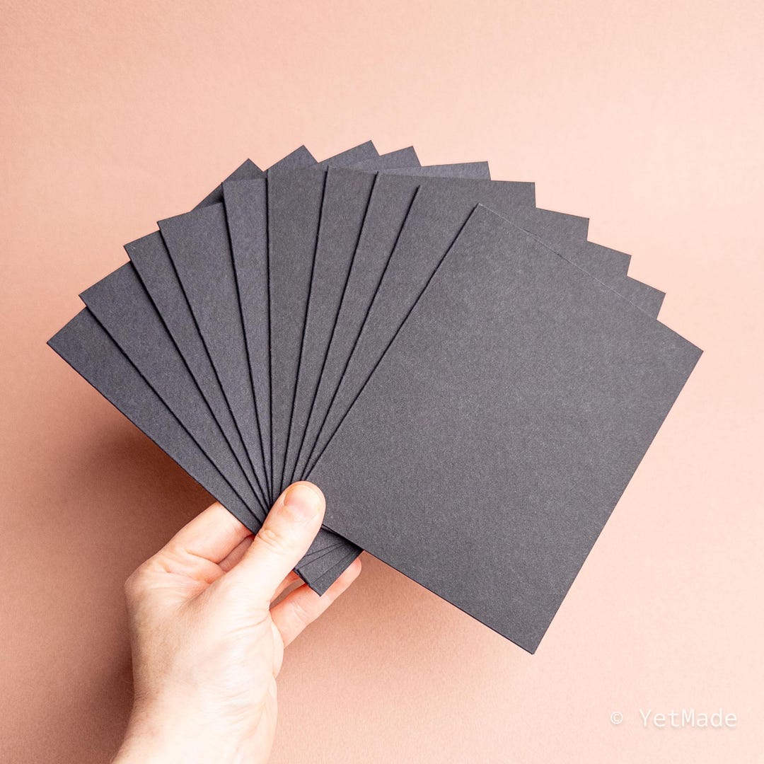 Blank Black A2 Greeting Note Card Set of 10 + Optional Thick Kraft ...