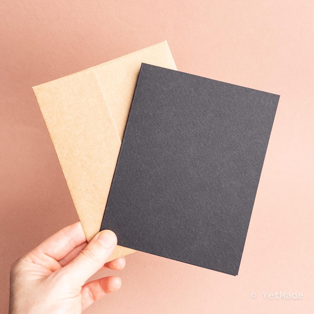 Blank Black A2 Greeting Note Card & Optional Thick Kraft Envelope ...