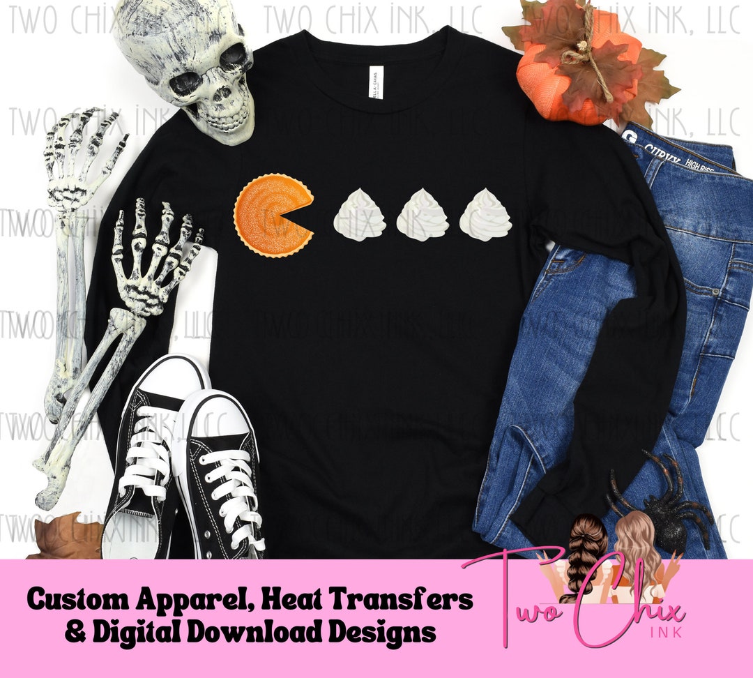 Fall-themed Pumpkin Pie Pac-man DTF Heat Transfer Design - Whimsical ...