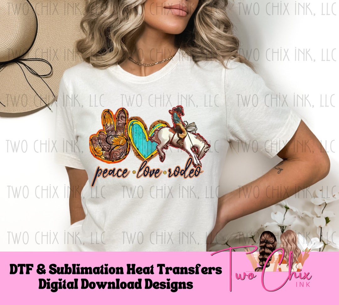 Peace Love Rodeo DTF Design Cowboy Bucking Horse Graphic Western Rodeo ...