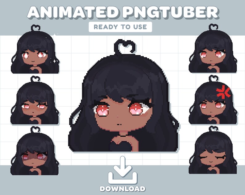 ANIMATED Pixel Pngtuber 8 Different Emotions Veadotube Mini Ready Luna ...