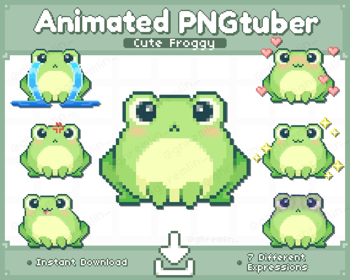 ANIMATED Pixel Froggy Pngtuber | 7 Different Expressions | Veadotube ...