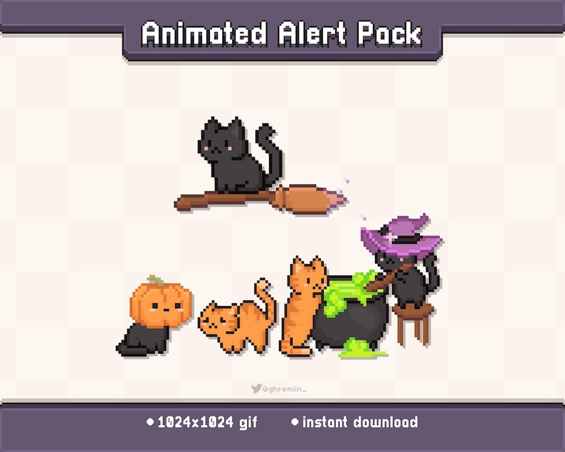 Spooky Kitty Animated Twitch Stream Alert Pack | Halloween Stream ...