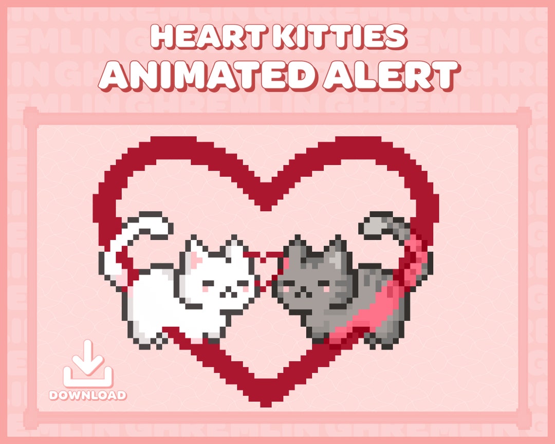 ANIMATED Valentine Heart Kitty Cat Twitch Stream Alerts Pixel Stream ...