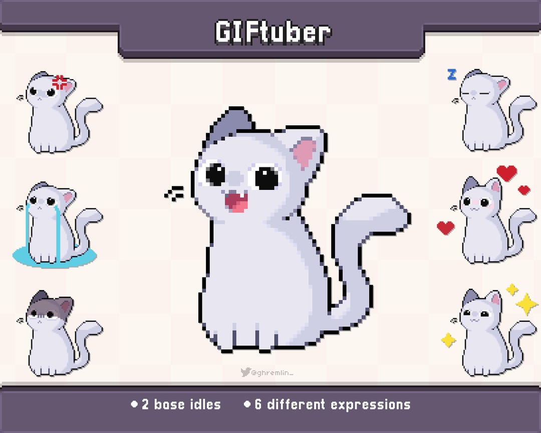 Animated Giftuber White Cat Pixel Art | 8 Different Expressions ...