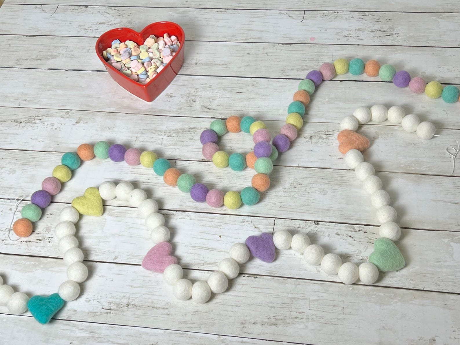 Pastel Hearts Valentines Candy Felt Ball Garland Banner Pastel Felted ...