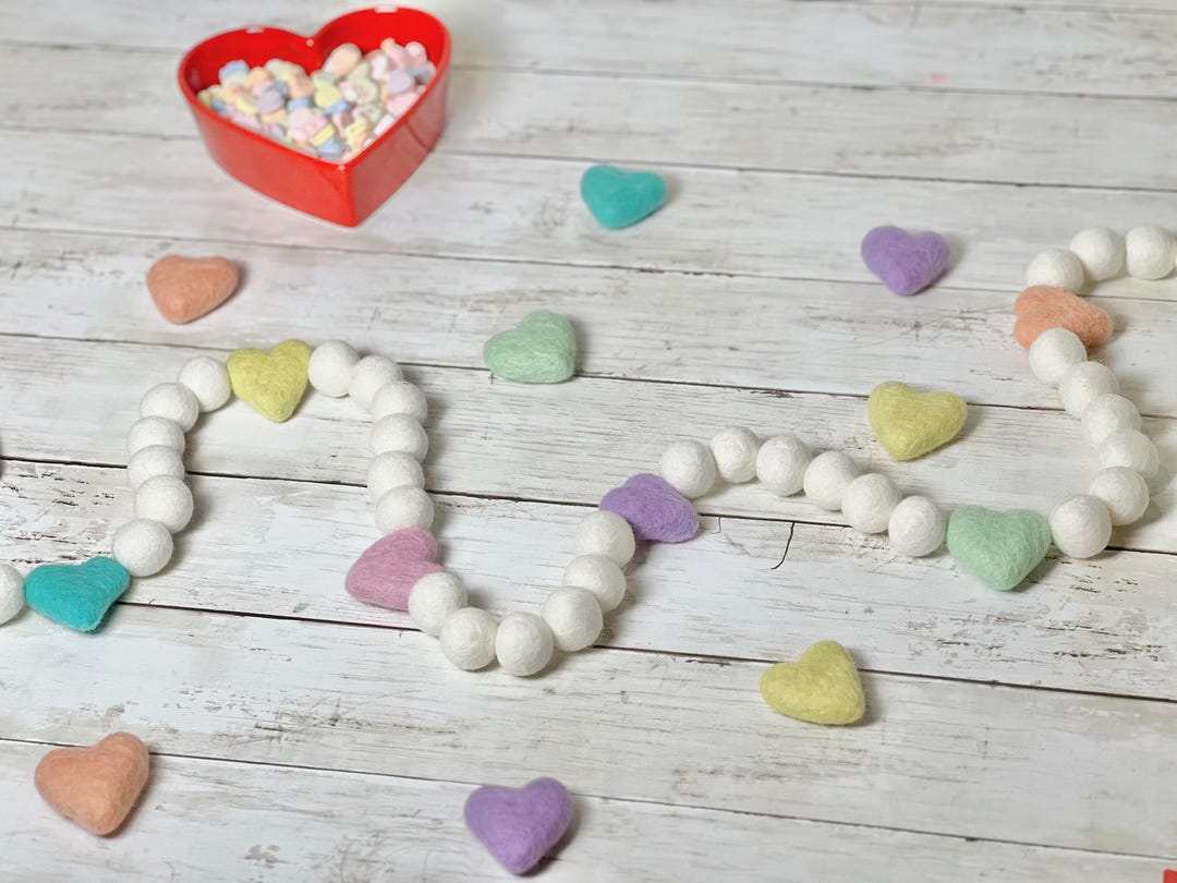 Pastel Hearts Valentines Candy Felt Ball Garland Banner Pastel Felted ...