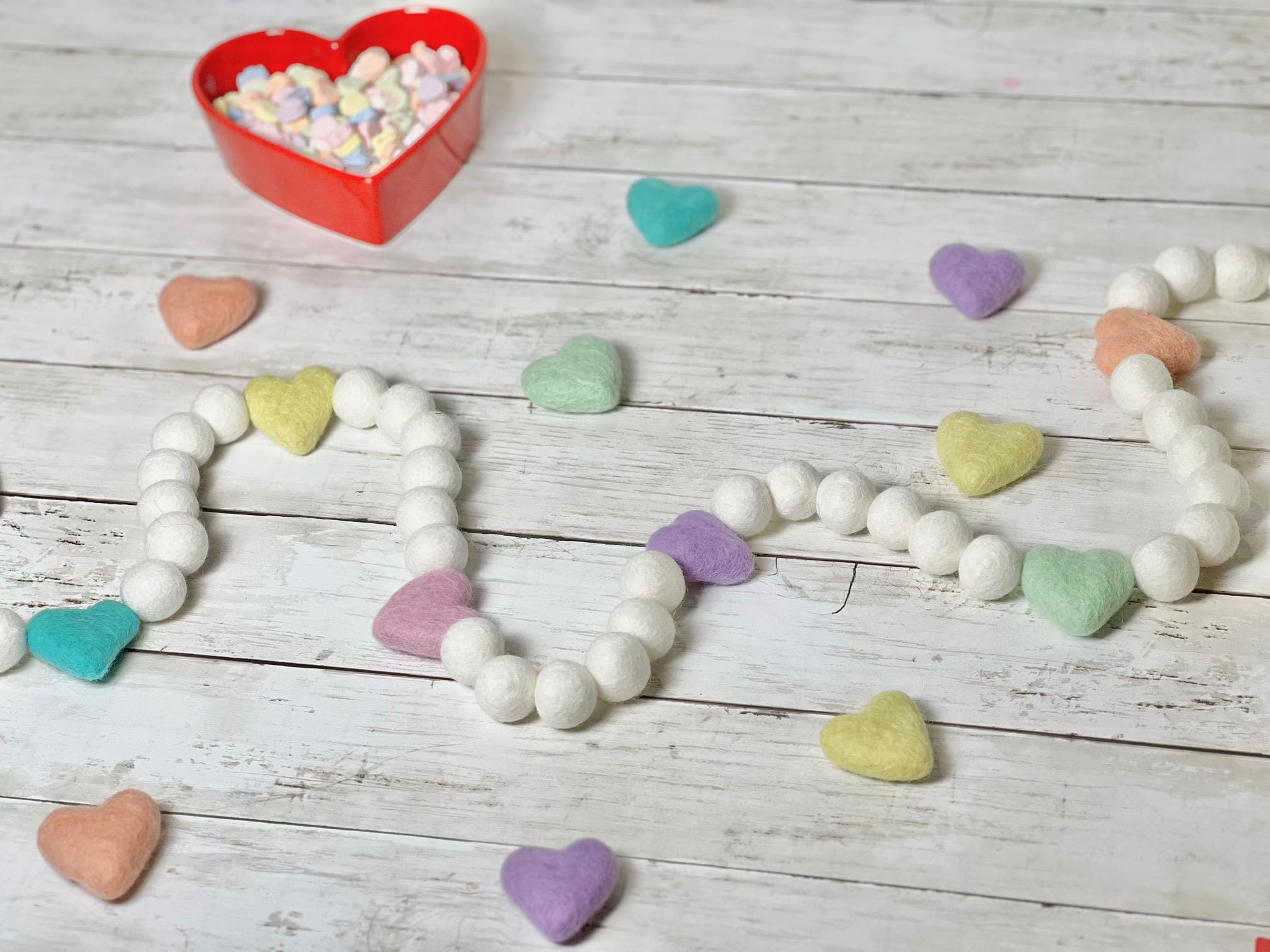 Pastel Hearts Valentines Candy Felt Ball Garland Banner Pastel Felted ...