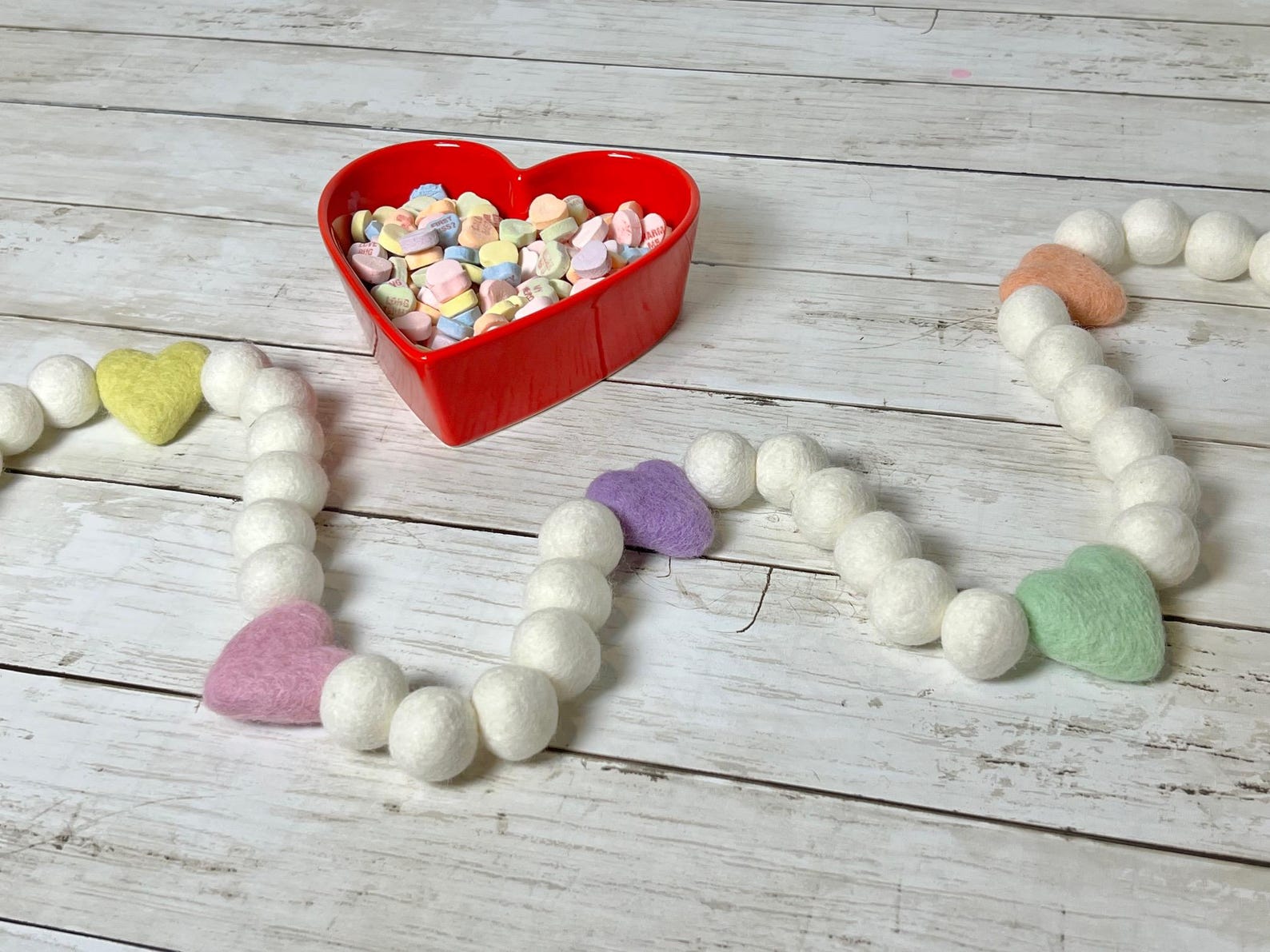 Pastel Hearts Valentines Candy Felt Ball Garland Banner Pastel Felted ...