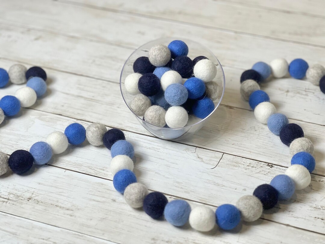 Shark Attack Blue Sea Pom Pom Felt Ball Garland Ocean Bedroom Decor ...