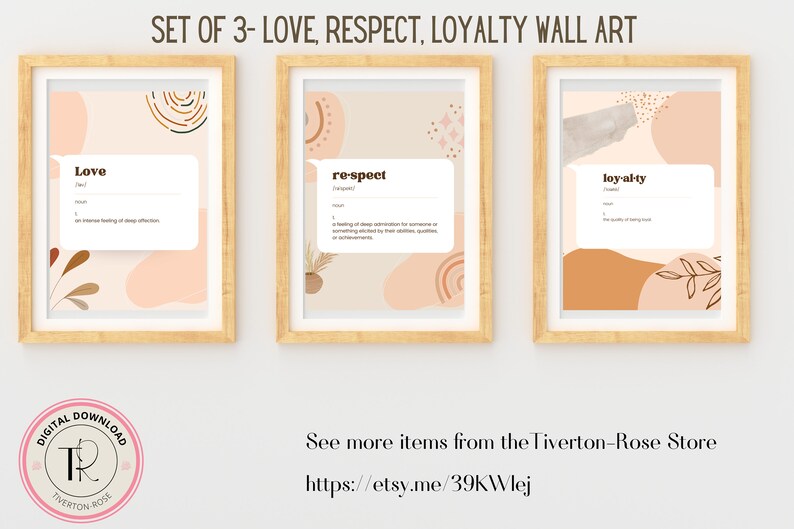Set of 3 Love Loyalty Respect Quotes Wall Art Digital Print - Etsy