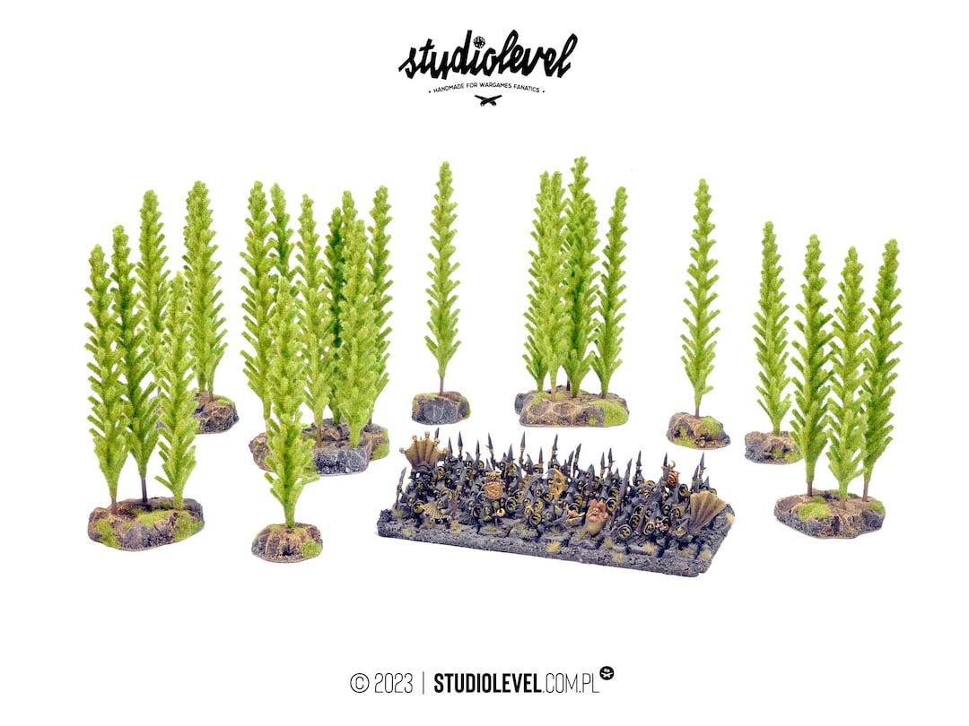 FOREST CONIFEROUS TREES Box Wargame Terrain, 28mm, 32mm, Grassy Trees ...