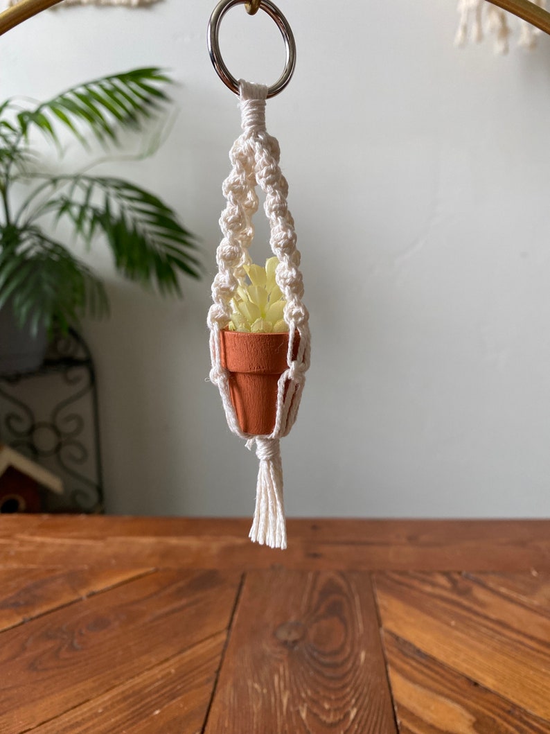 Macrame, Mini Plant Holder, Keychain: Mini Wooden Pot, Ornament - Etsy