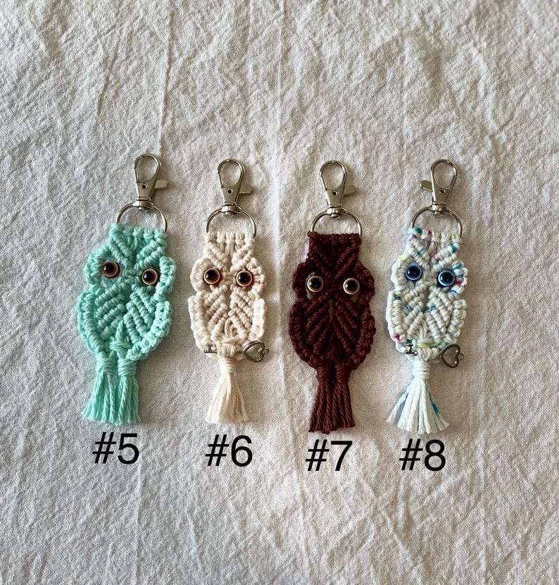 Evil Eye Owl, Owl Keychain, Keychain, Rearview Mirror Charm, Macrame ...