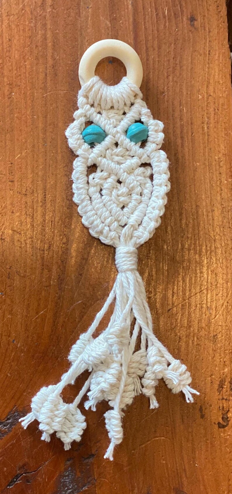 Macrame Owl Keychain: Natural Cotton Cord, Rear View Mirror Charm - Etsy