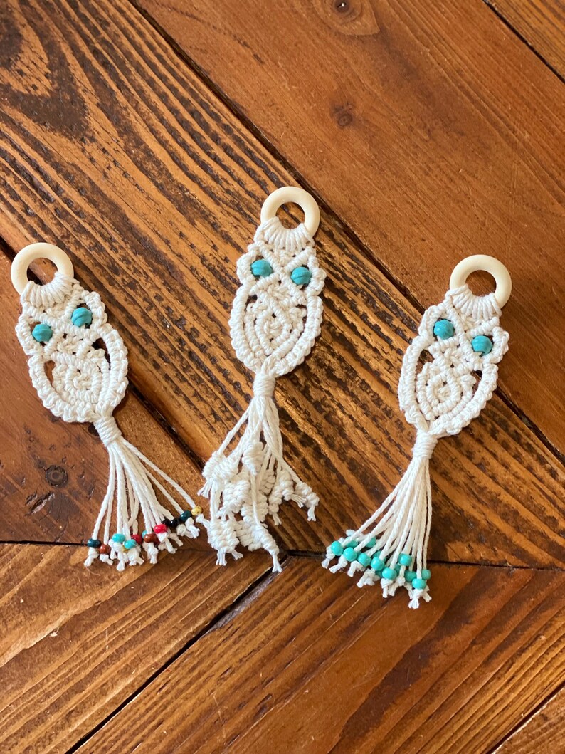 Macrame Owl Keychain With Beads, Boho Owl Accessory - Etsy