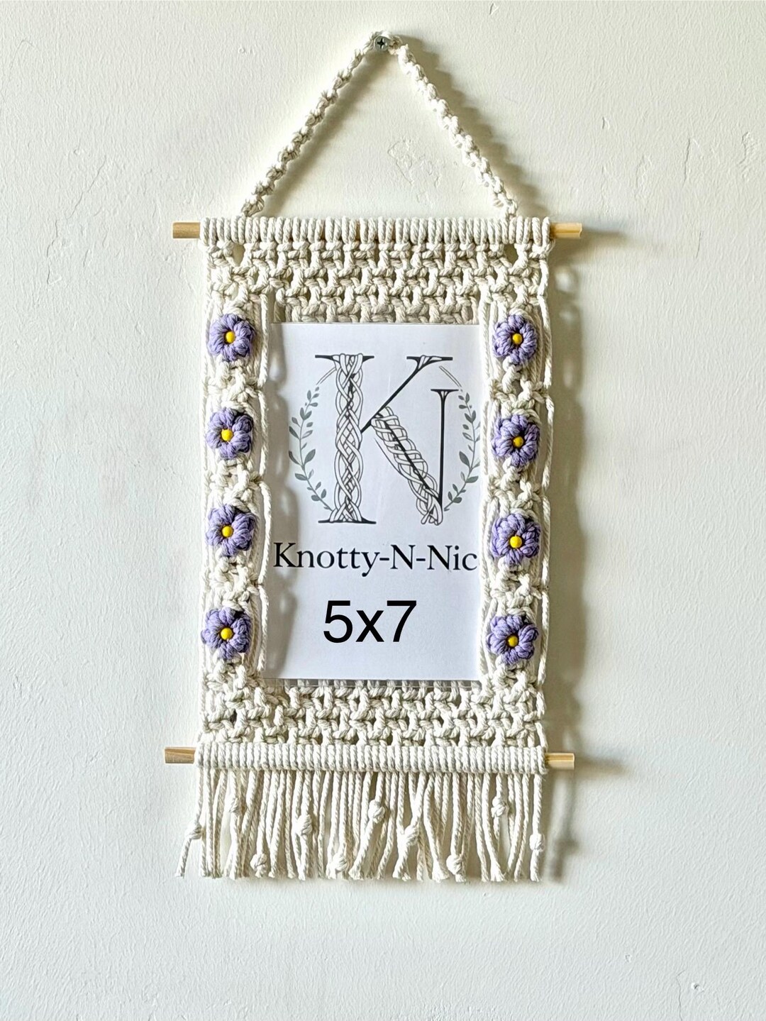 Macrame Picture Frame With Flowers, Customization Color, Macrame ...