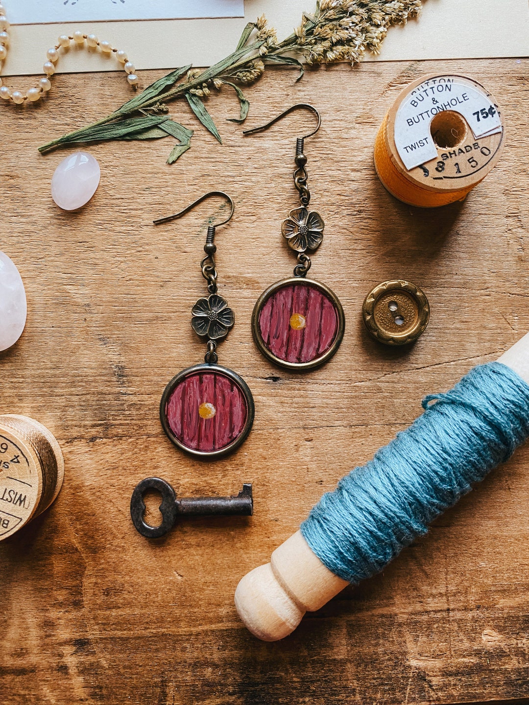 Hand Painted Pink Hobbit Door Earrings | Wearable Art | Painting ...