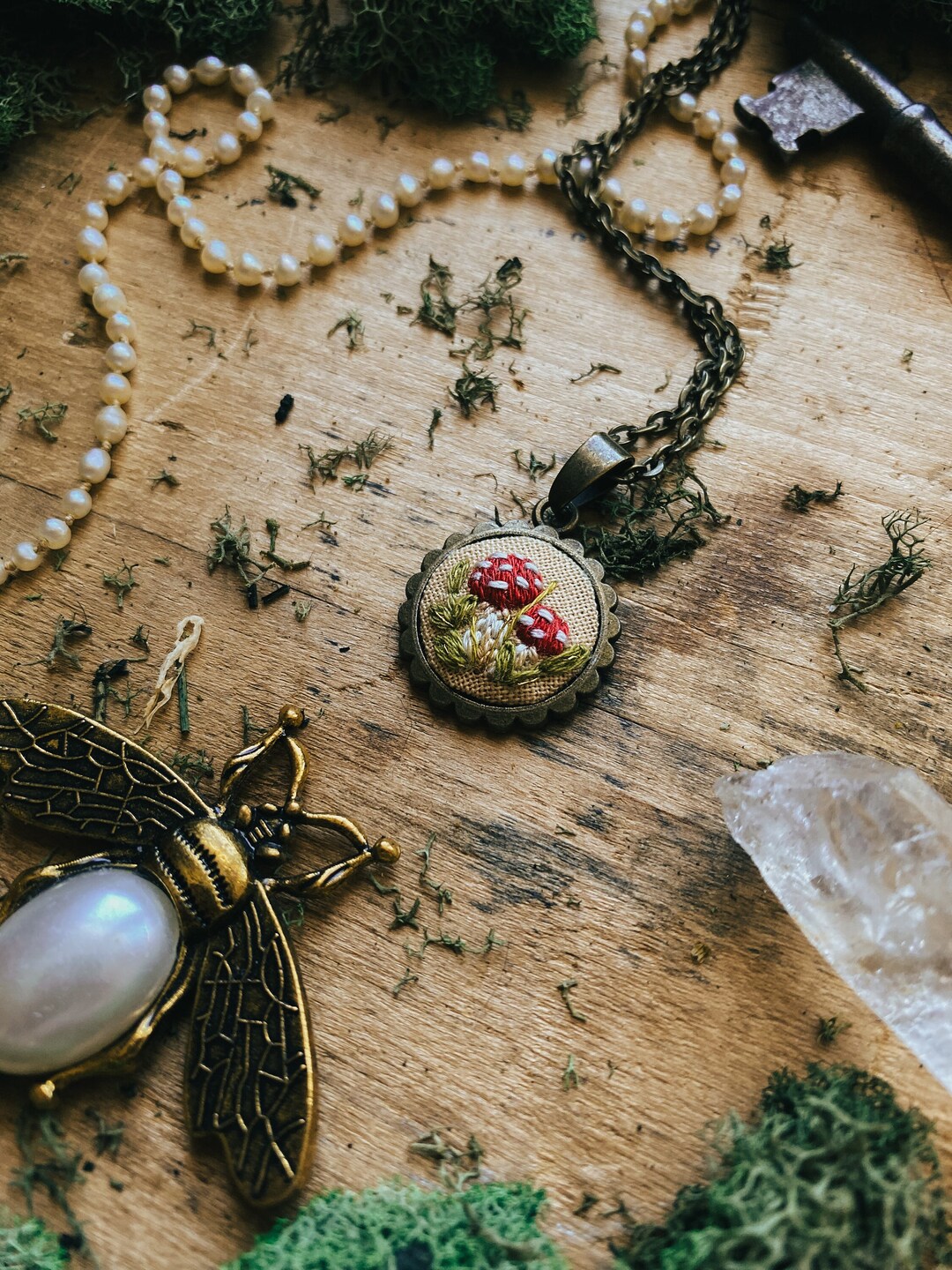 Mini Red Toadstool Embroidery Necklace Ornate Vintage Inspired ...