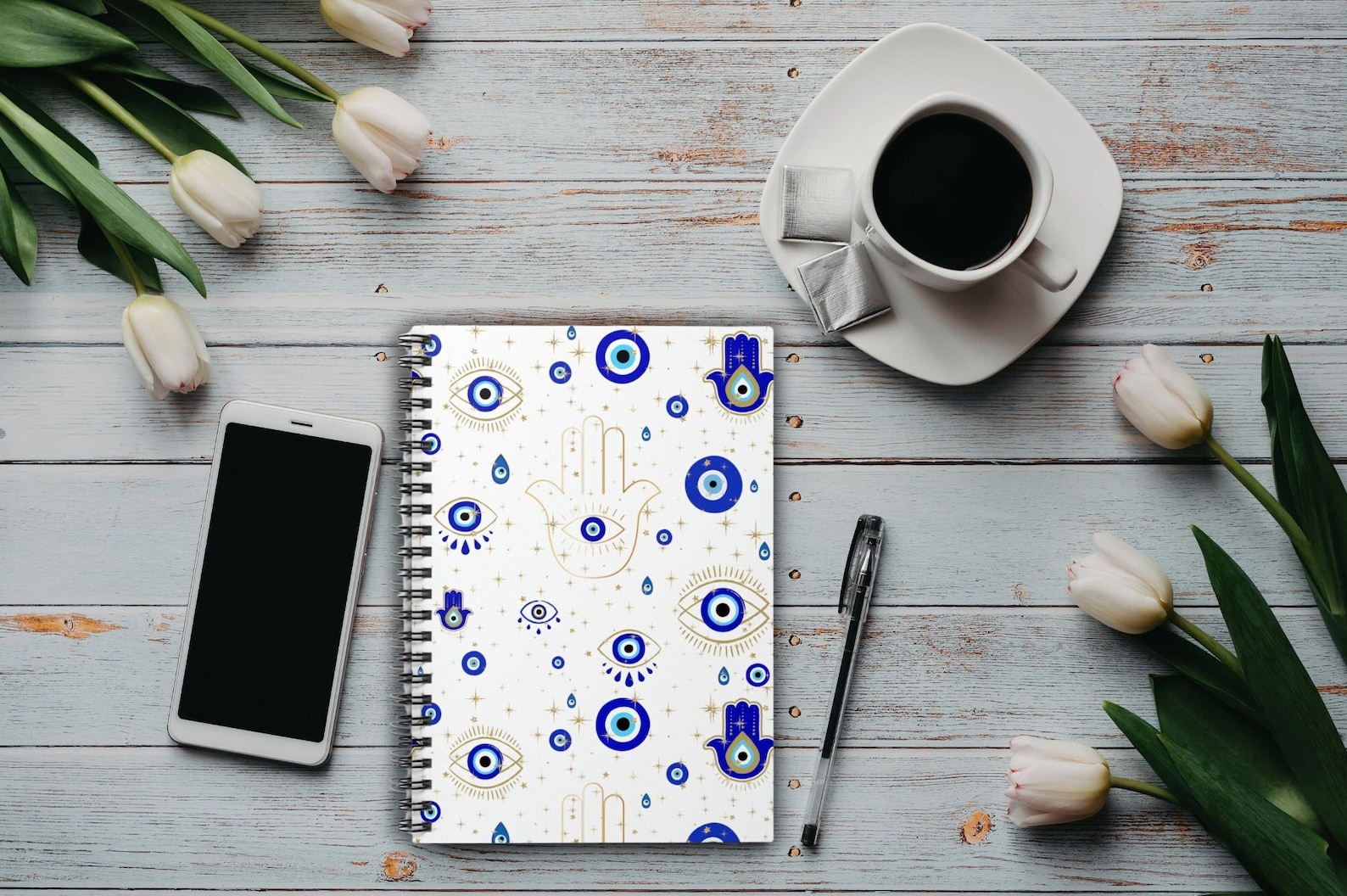 Evil Eye Notebook, Evil Eye Planner, Evil Eye Spiral Notebook, Blue ...