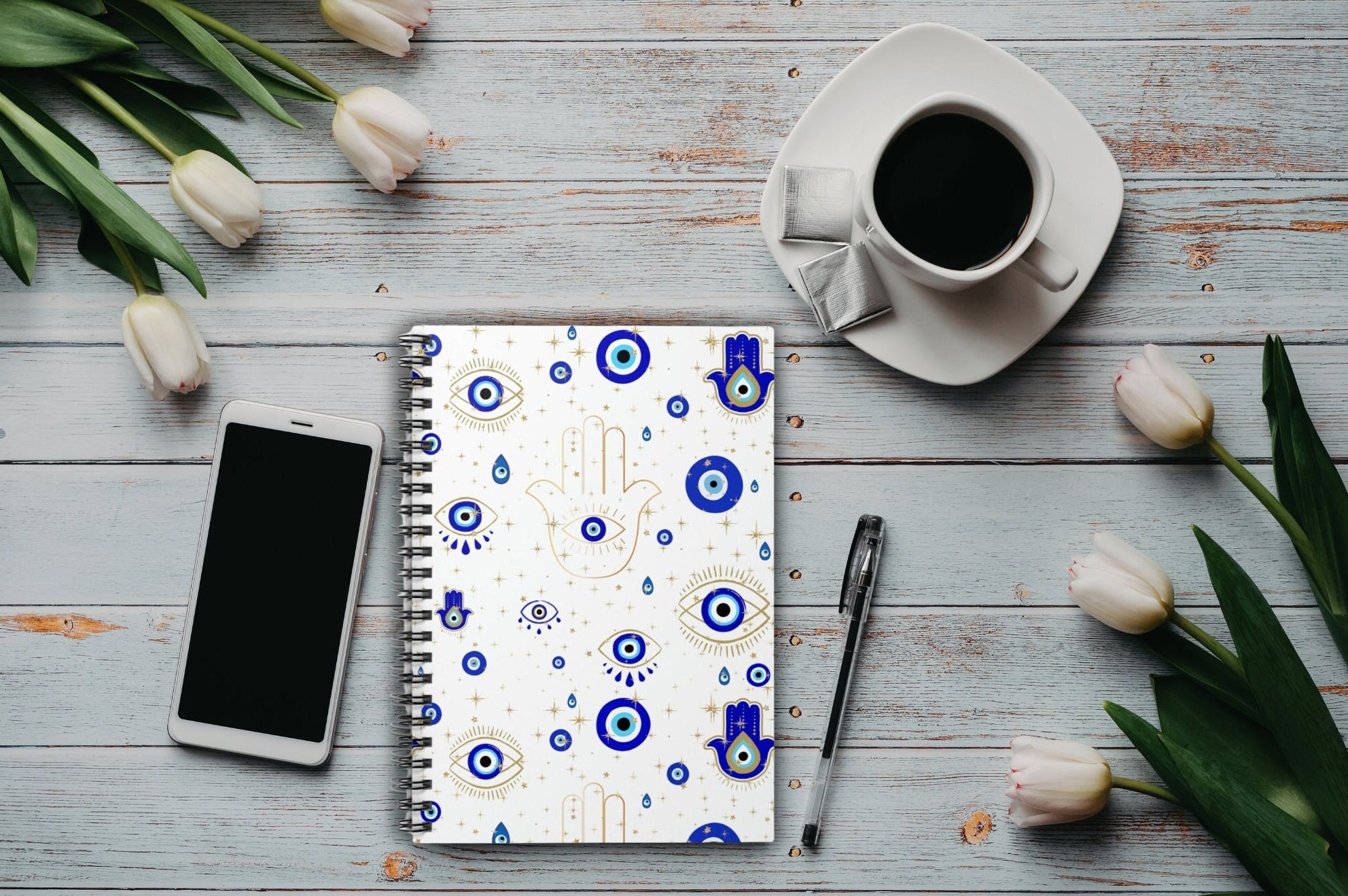 Evil Eye Notebook, Evil Eye Planner, Evil Eye Spiral Notebook, Blue ...