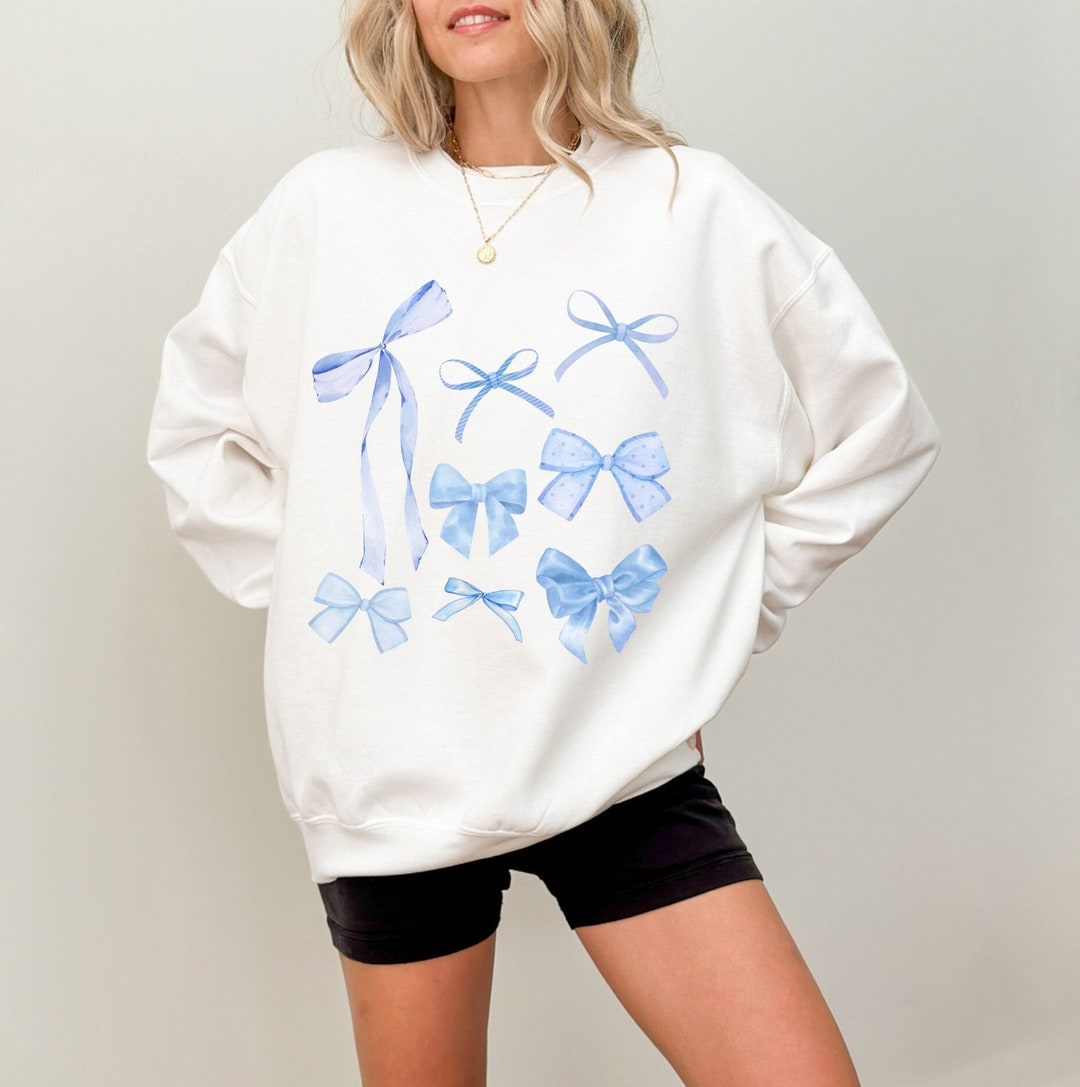 Blue Bow Sweatshirt Cute Coquette Clothes GF Gift Ideas Aesthetic ...