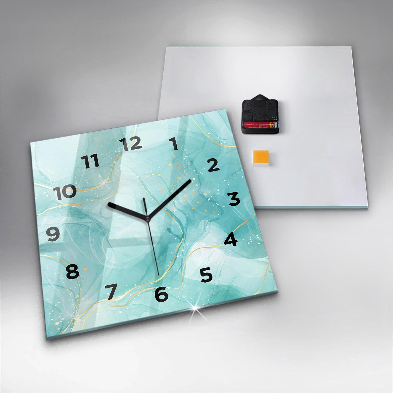 Marble Abstraction Glass Clock, Turquoise Modern Wall Clock, Abstract ...