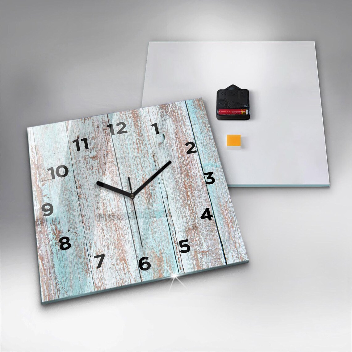 Pastel Wood Glass Clock, Turquoise Wall Clock, Nature Hanging Clock ...