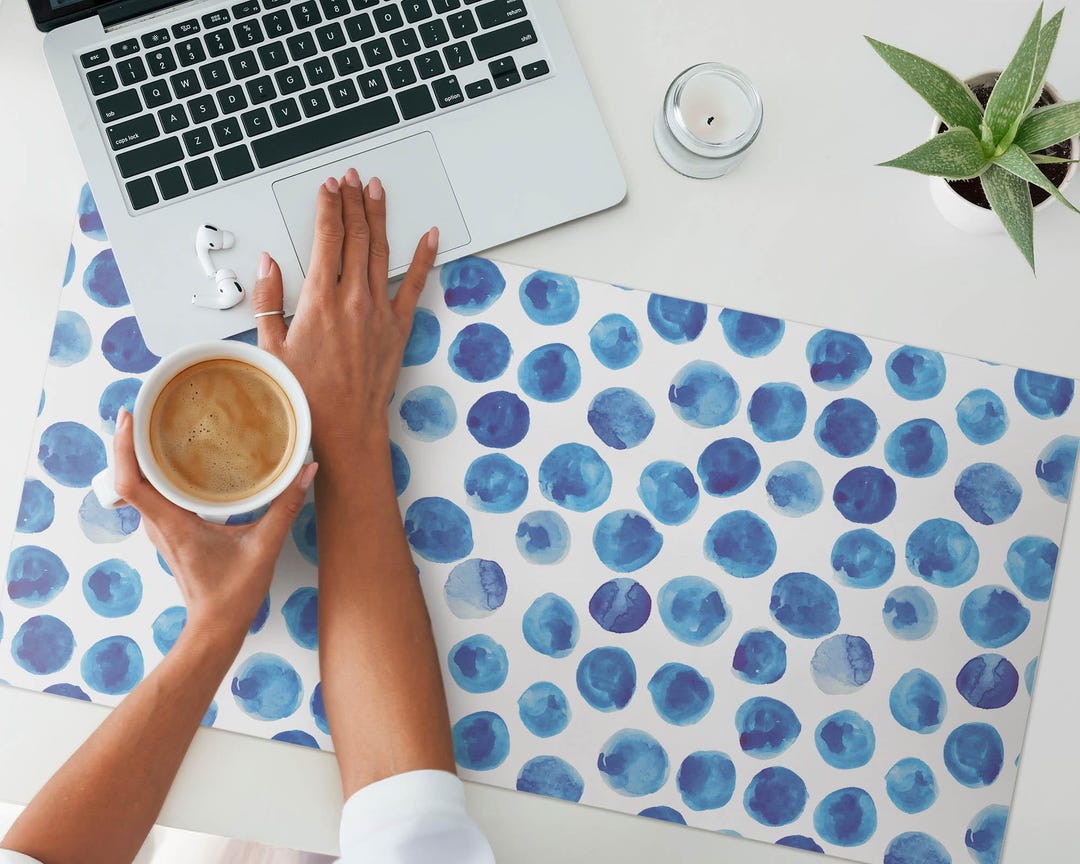 Watercolor Dots Desk Mat, Blue Desk Pad, PVC Table Protector ...