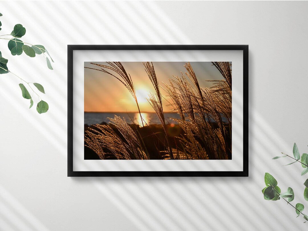 Wheat in the Golden Hour Print in Frame, Nature Art Print, Brown Wall ...