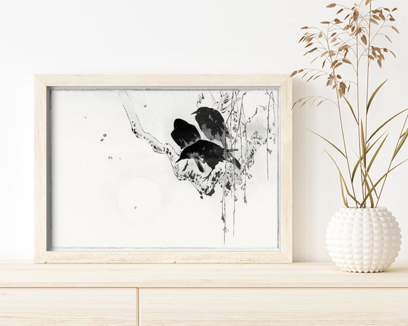Poster Wall Art Japanese Crows and Branch by Wantanabe Seitei RO49 ...
