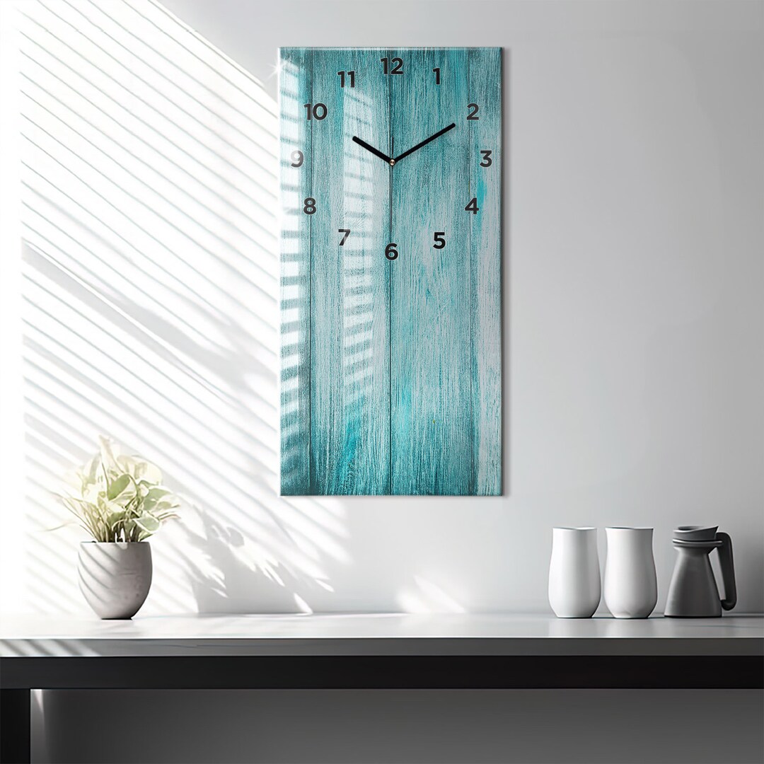 Blue Old Wood Modern Wall Clock, Blue Glass Clock, Photo Wall Clock ...