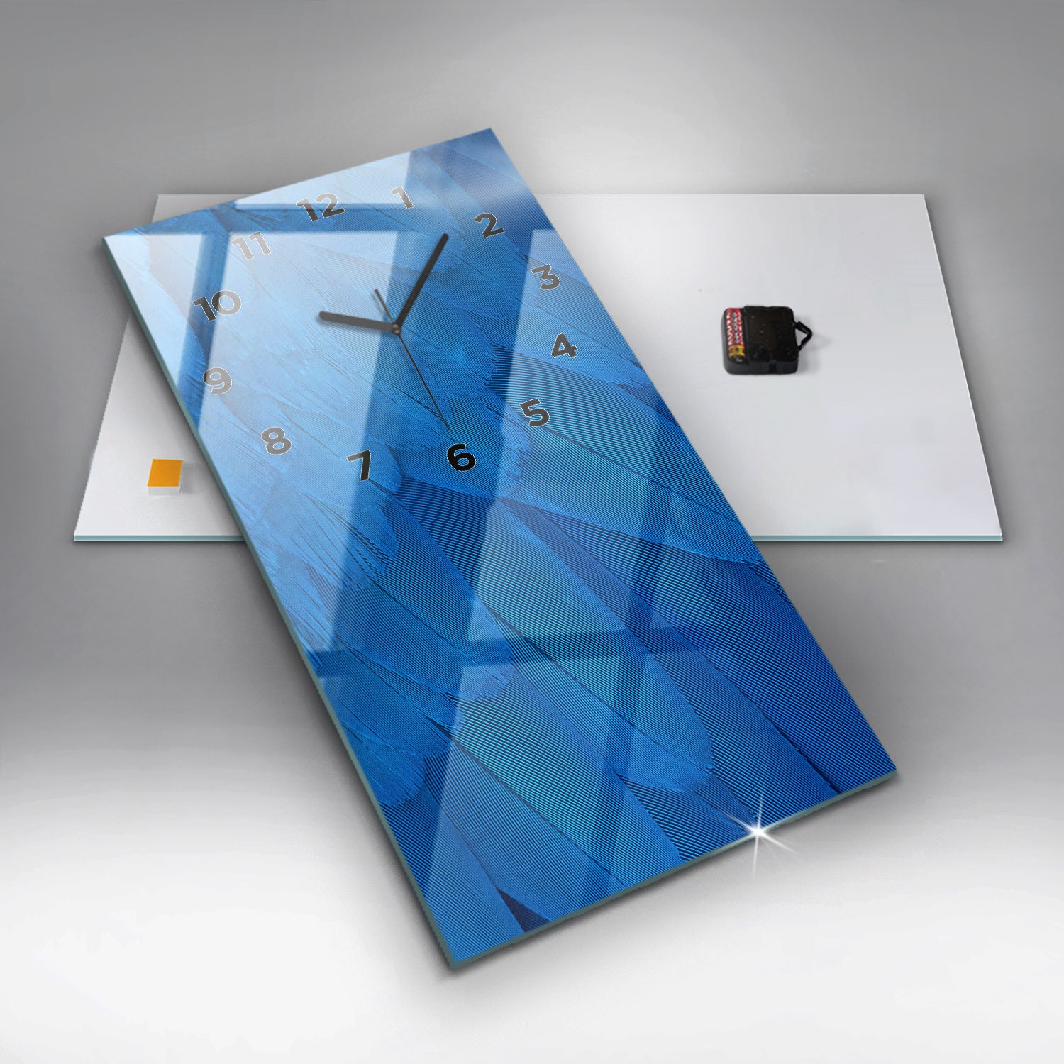 Bird's Feather Hanging Clock, Blue Glass Clock, Animal Printed Clock ...