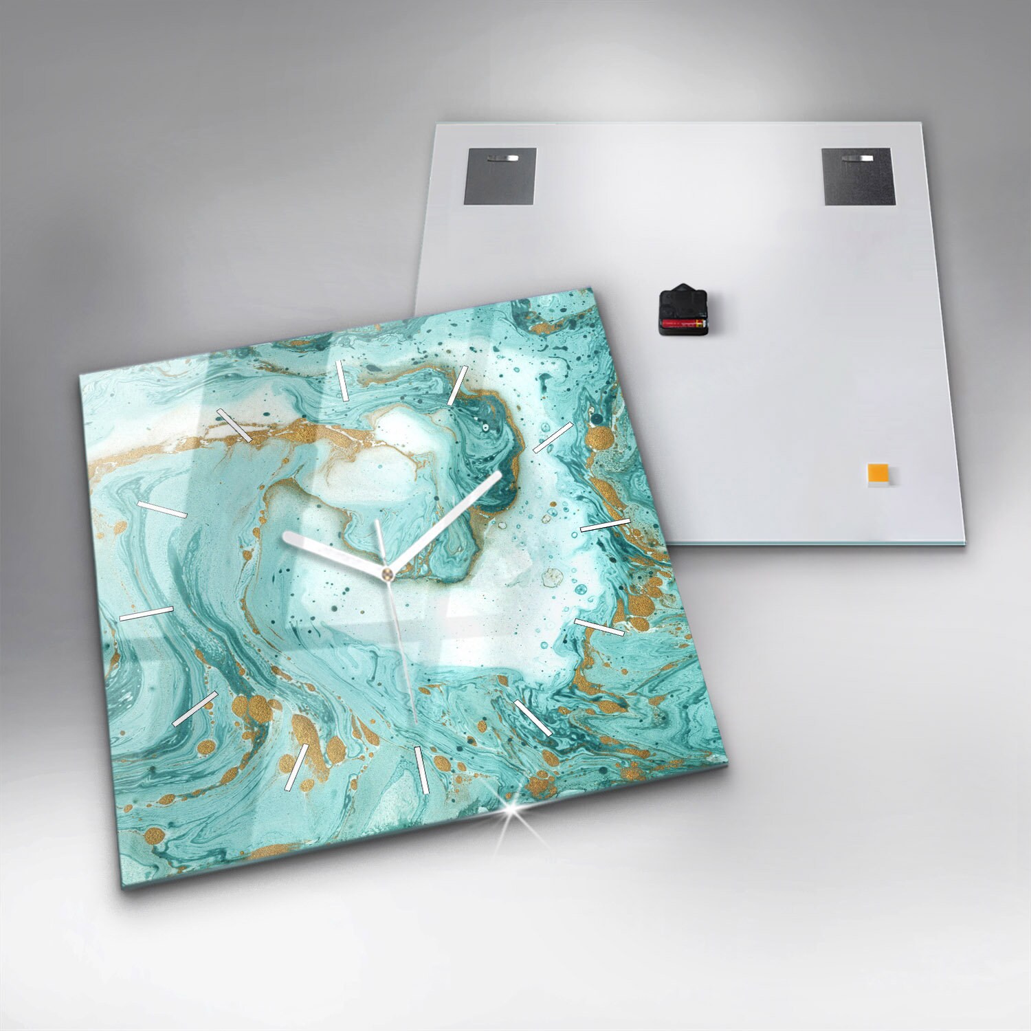 Marble Texture Glass Clock, Green Wall Clock, Abstract Hanging Clock ...