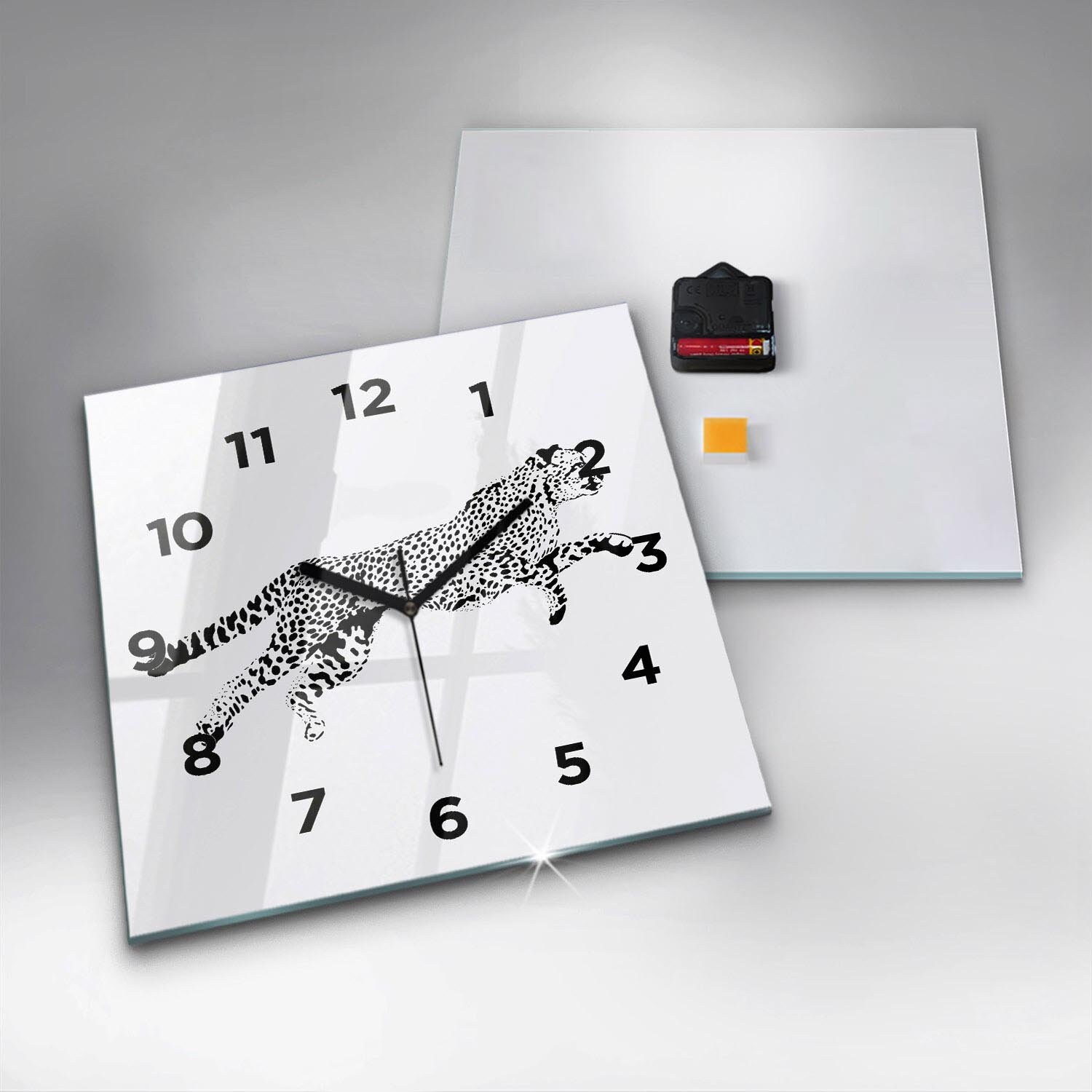 Panther Silhouette Glass Clock, Black Minimalistic Clock, Animal Wall ...