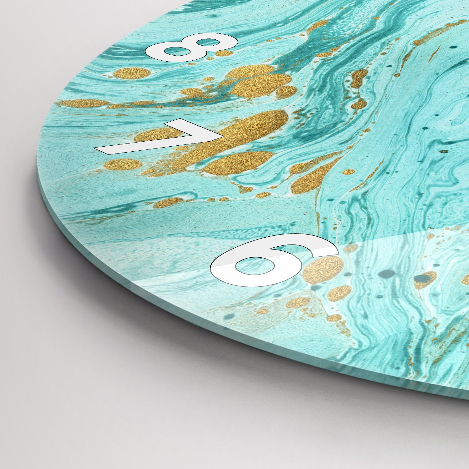Marble Texture Glass Clock, Green Wall Clock, Abstract Hanging Clock ...