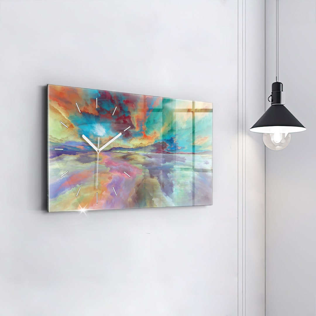 Abstract Landscape Minimalistic Clock, Multicolour Glass Clock ...