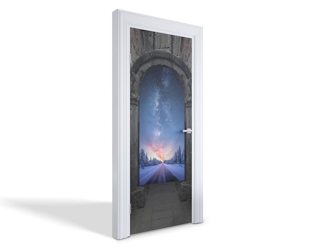 Winter Portal Door Sticker, Self-adhesive Cover, Landscapes Door Mural ...