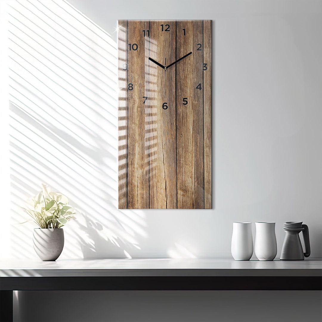 Wooden Planks Wall Clock, Brown Glass Clock, Nature Wall Clock ...
