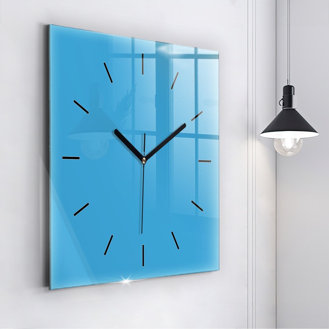 Blue Glass Clock, Blue Minimalistic Clock, Solid Color Wall Clock ...