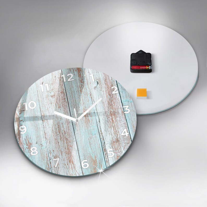 Pastel Wood Glass Clock, Turquoise Wall Clock, Nature Hanging Clock ...