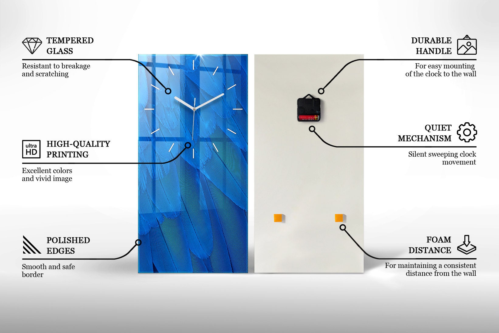 Blue Marble Texture Modern Wall Clock, Blue Glass Clock, Abstract ...