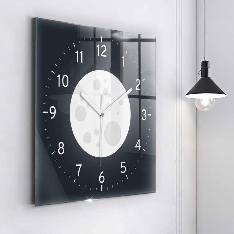 Clock Full Moon, Astronomy Themed Black Hanging Clock, Unique Number ...