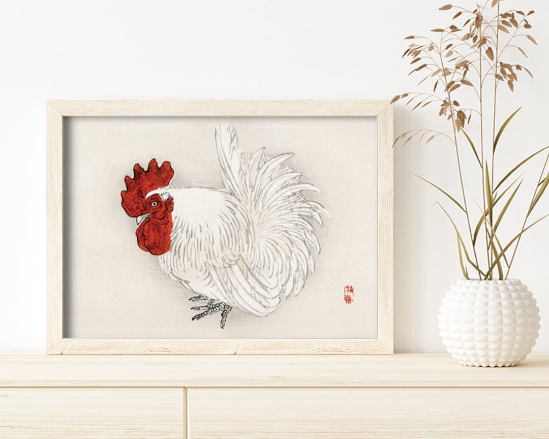 Poster Wall Art Japanese Retro Bantam by Kono Bairei #RO412 Beige, Red ...